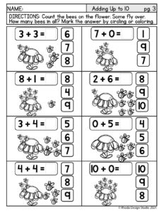Count the Bees: Free Addition Worksheets Up To 10