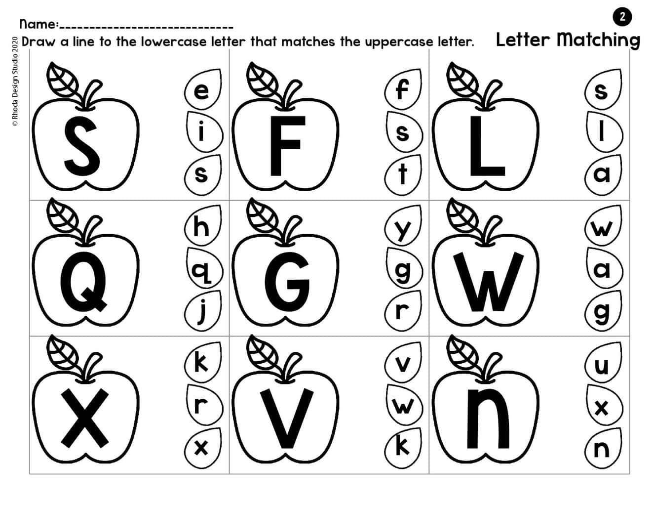 Free Set of Apple Themed Letter Matching Worksheets
