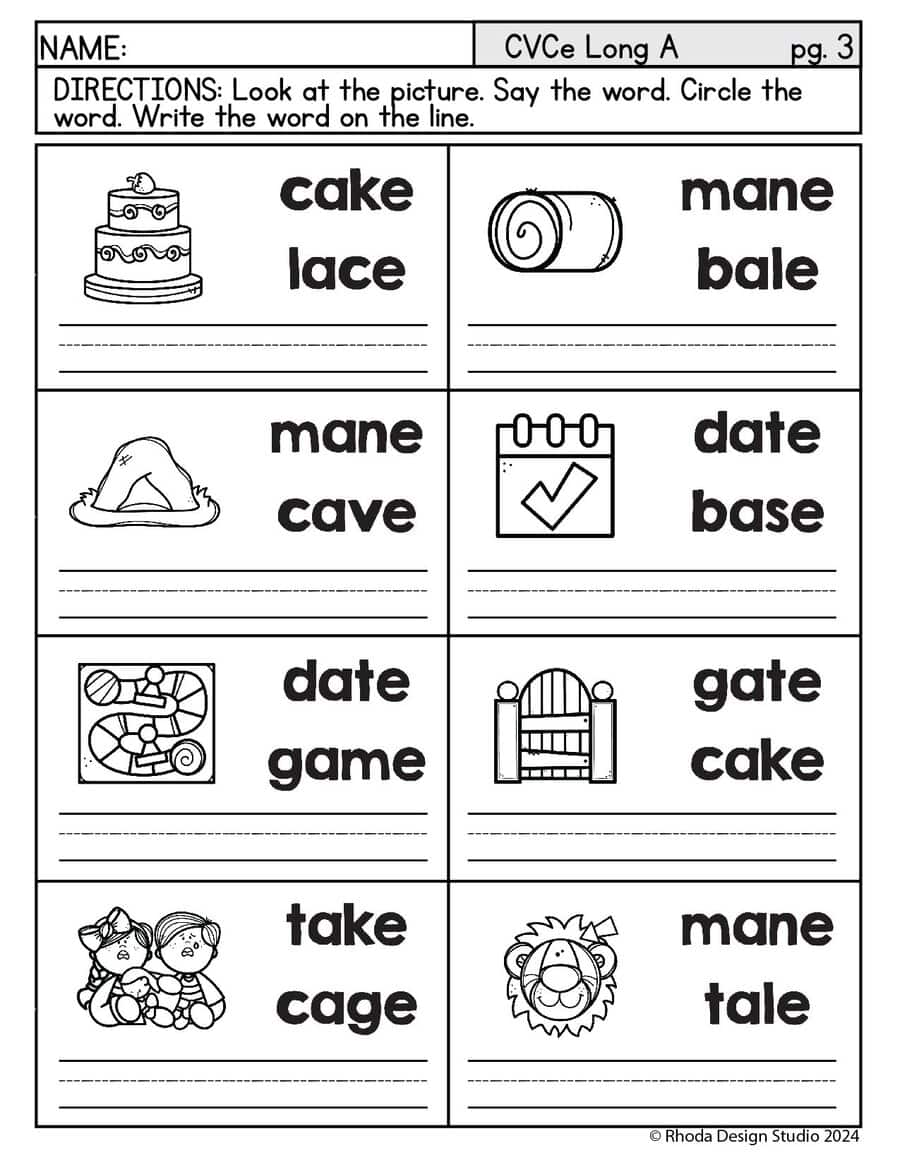 CVCe Words: A Set of Free Long A Worksheets for Educators and Parents