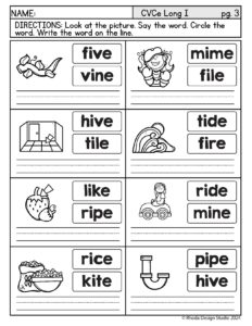 Long I Worksheets: Free CVCe Word Work