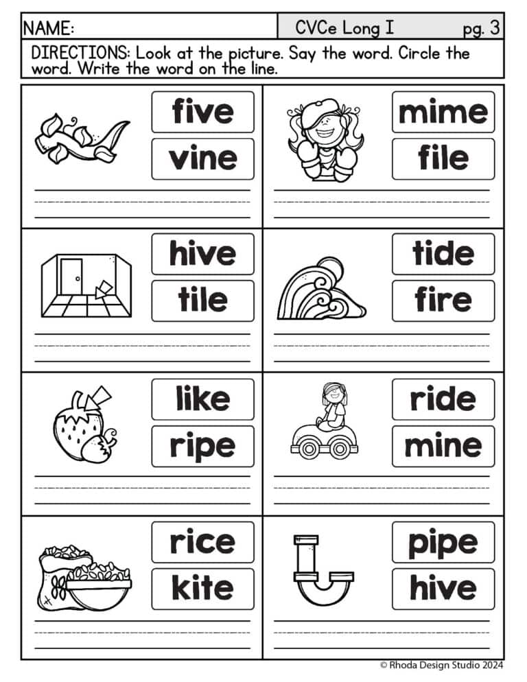 Long I Worksheets: Free CVCe Word Work