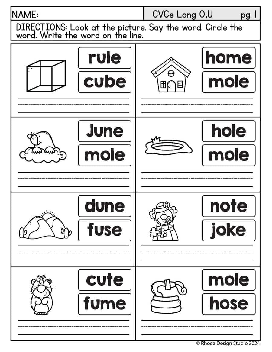 Long O Worksheets, Long U Worksheets: Free CVCe Word Word