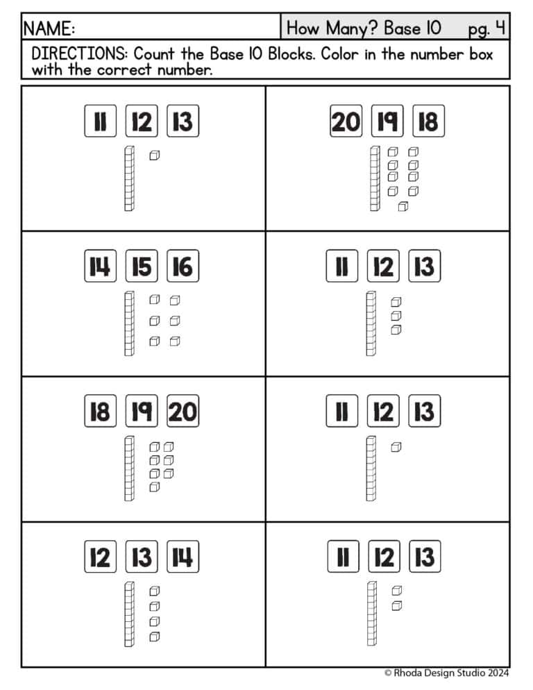 Counting with Base 10 Blocks: Free Worksheets