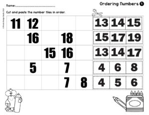 Free Cut and Paste Ordering Numbers Worksheets