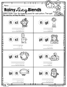 Free Rainy Day L-Blends: Consonant Blends Worksheets