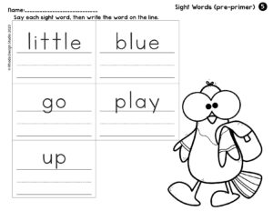 Pre-Primer Sight Words Writing Practice: Free Kindergarten Worksheets