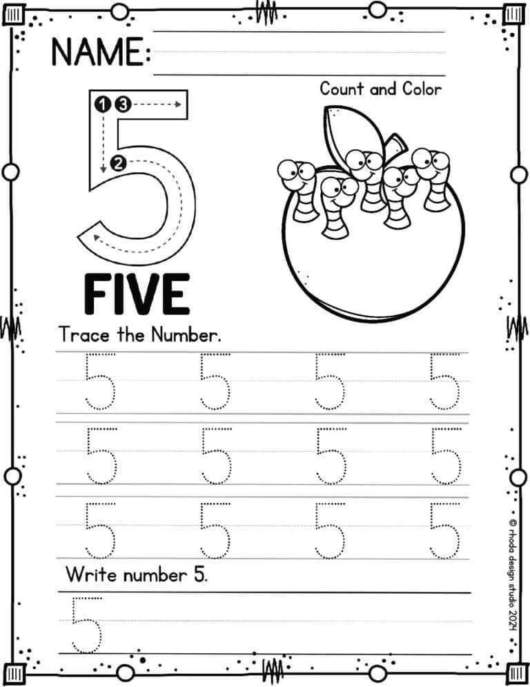 Counting Worms Free Number Tracing Worksheets