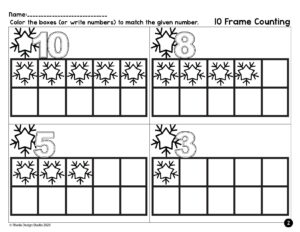 10 Frame Counting: Way to Make 10 Worksheets with Snowflakes