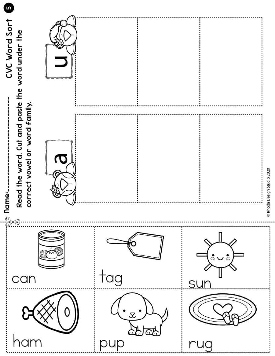 Free Cut and Paste CVC Word Sort Worksheets: Winter Themed