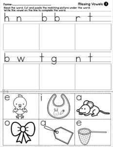 Missing Vowels Worksheets: Fun Cut and Paste Phonics Practice