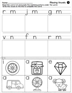 Missing Vowels Worksheets: Fun Cut and Paste Phonics Practice