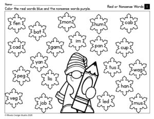 Real or Nonsense Words: Winter Themed Reading Worksheets