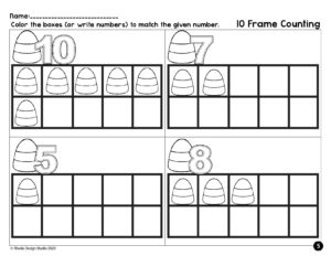 October Counting Candy Corns and Ten Frames: Free Worksheets