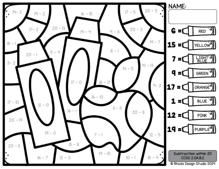 Fall Color by Number Addition and Subtraction: Free Math Worksheets
