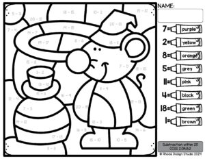 Free Halloween Color by Number Math Facts within 20