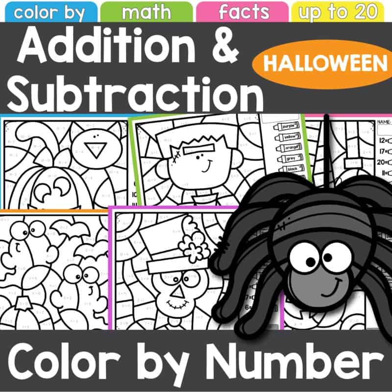 Free Halloween Color by Number Math Facts within 20
