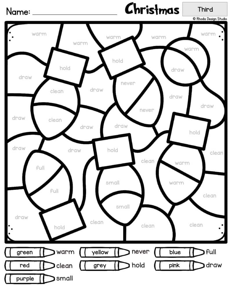 Color by Sight Words Christmas Worksheets