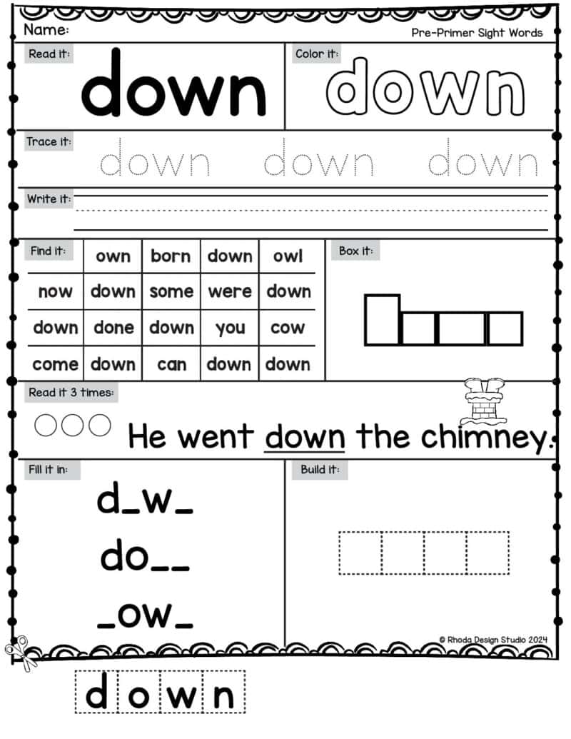First 10 Dolch Pre-Primer Sight Word Sheets for Balanced Literacy