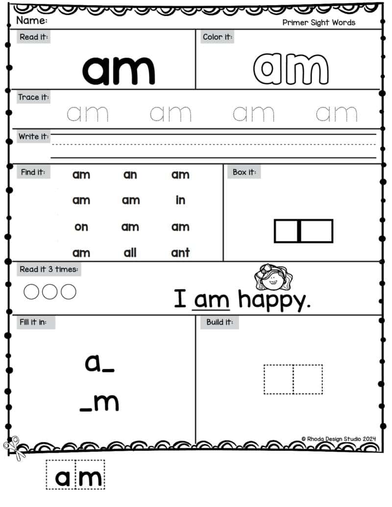 10 Free Primer Dolch Sight Word Worksheets