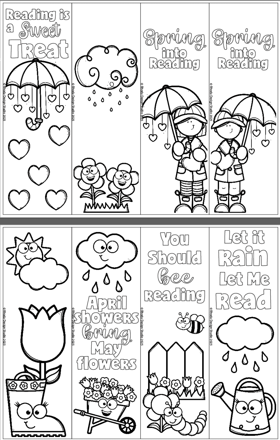 Spring Bookmarks Cute Coloring Pages for Kids