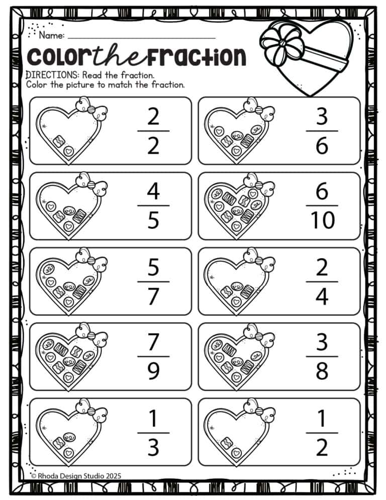 Free Color the Fractions Food Worksheets
