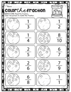 Free Color the Fractions Food Worksheets
