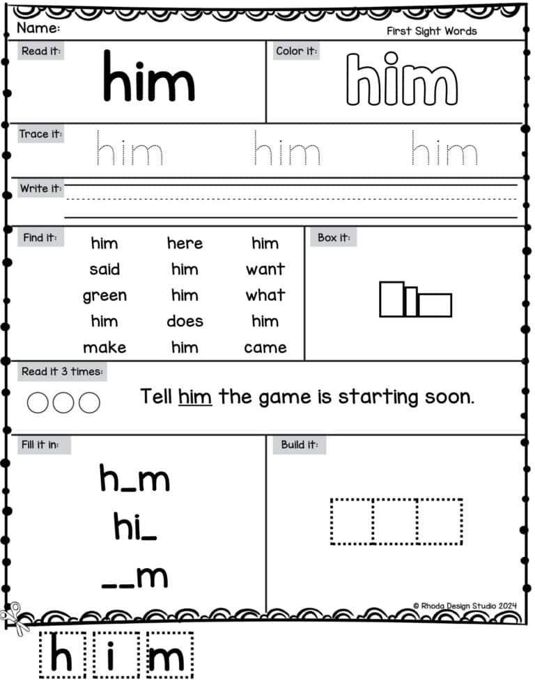 10 Free First Grade Sight Words Activity Worksheets