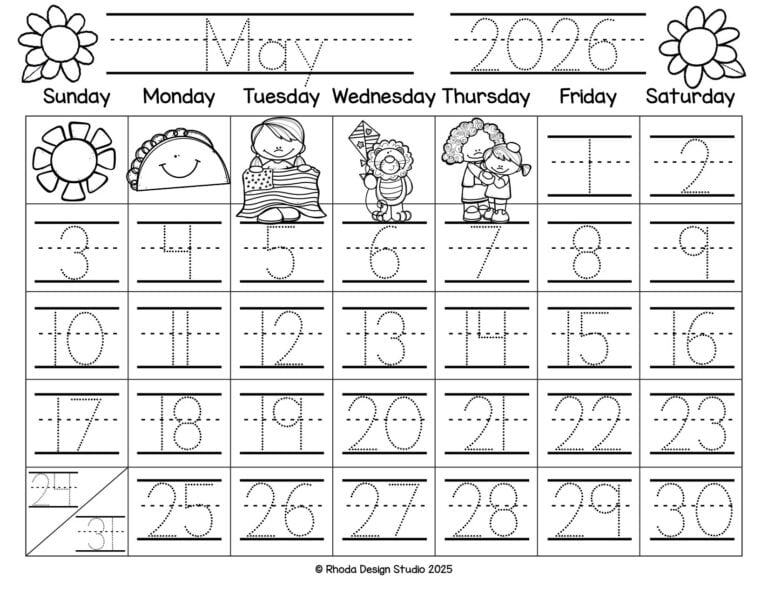 Free 2026 Traceable and Fillable Calendars for Kids