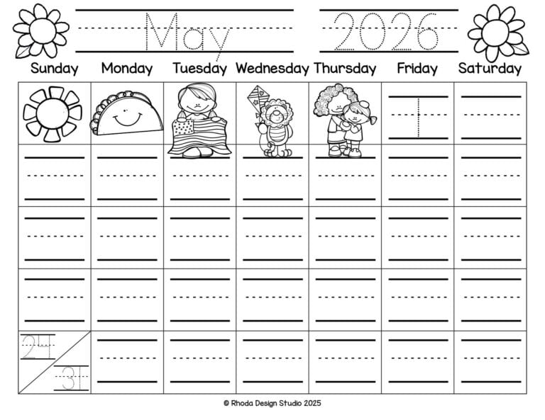 Free 2026 Traceable and Fillable Calendars for Kids