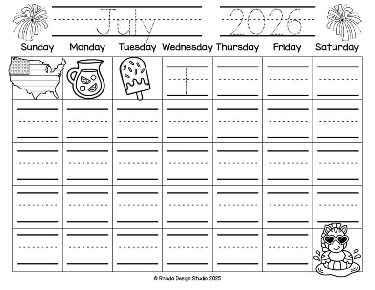 Free 2026 Traceable and Fillable Calendars for Kids