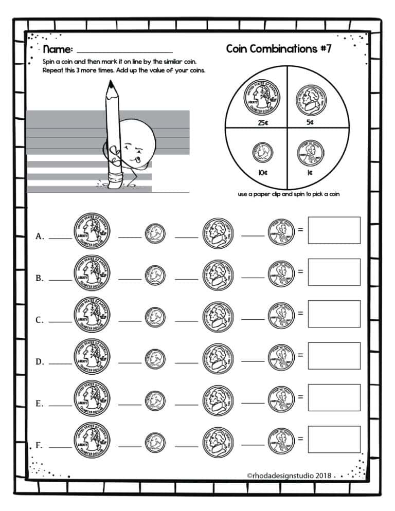 Free Counting Coins and Coin Combinations up to $1.00