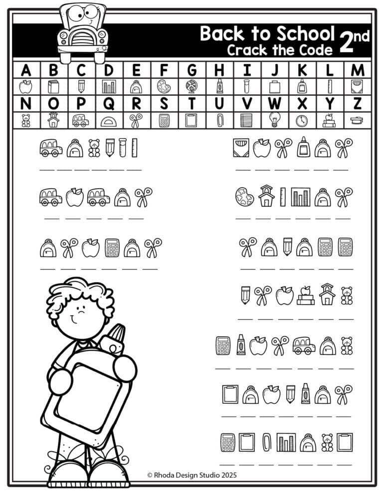 Back to School Crack the Code Worksheet Puzzles