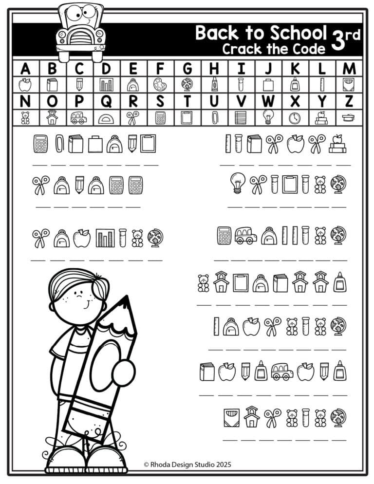 Back to School Crack the Code Worksheet Puzzles
