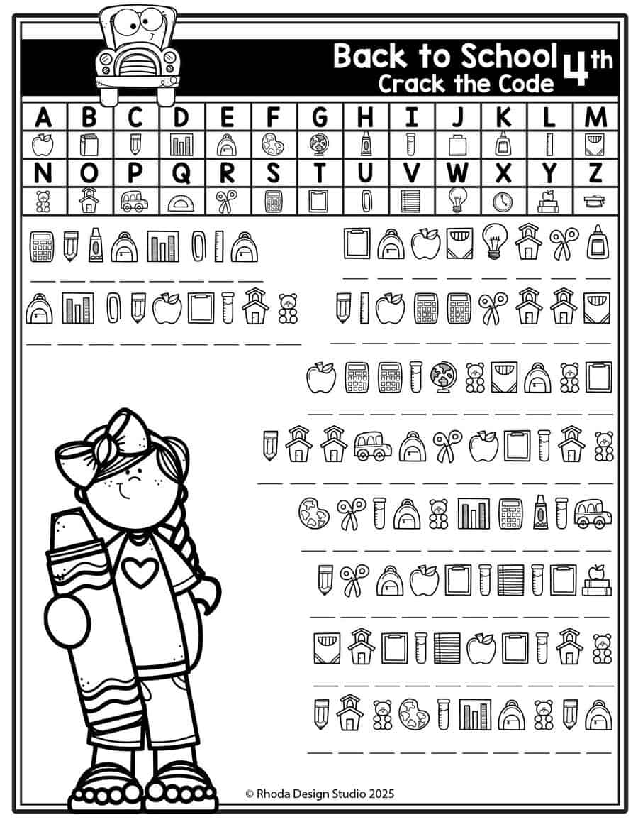Back to School Crack the Code Worksheet Puzzles