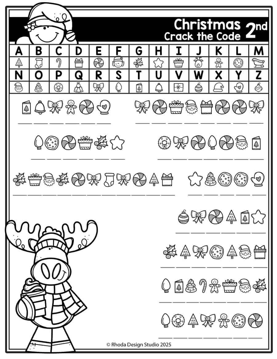 Christmas Crack the Code Worksheets: Puzzles for Grades K–4