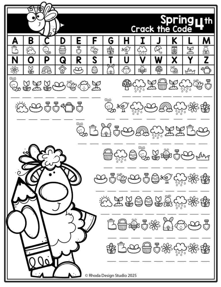Spring Crack the Code Worksheets: Puzzles for Grades K–4