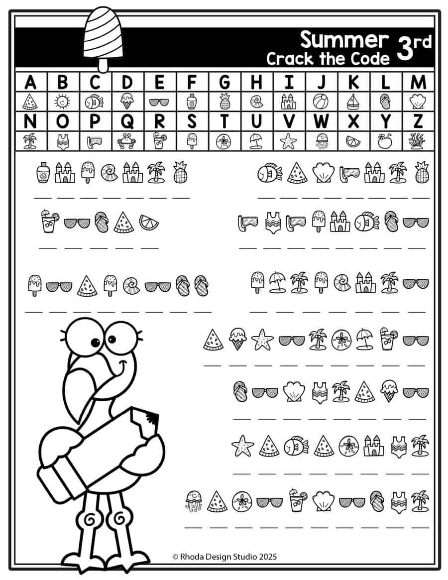 Free Summer Crack the Code Puzzles and Worksheets