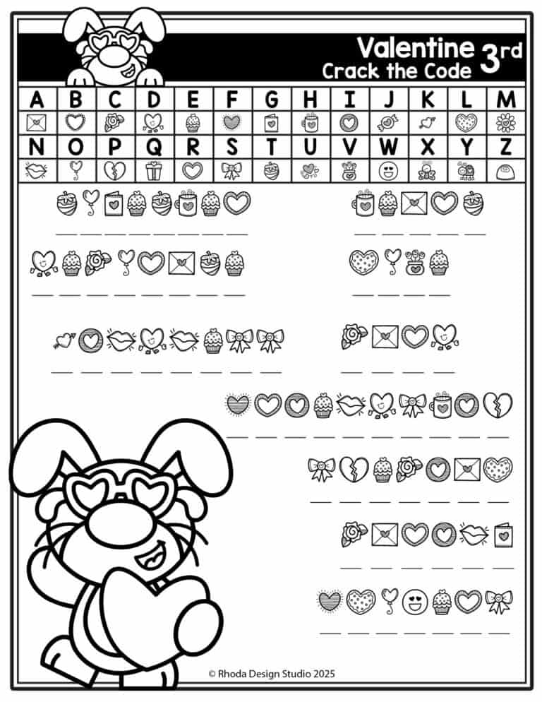 Valentine Crack the Code Worksheets: Puzzles for Grades K–4