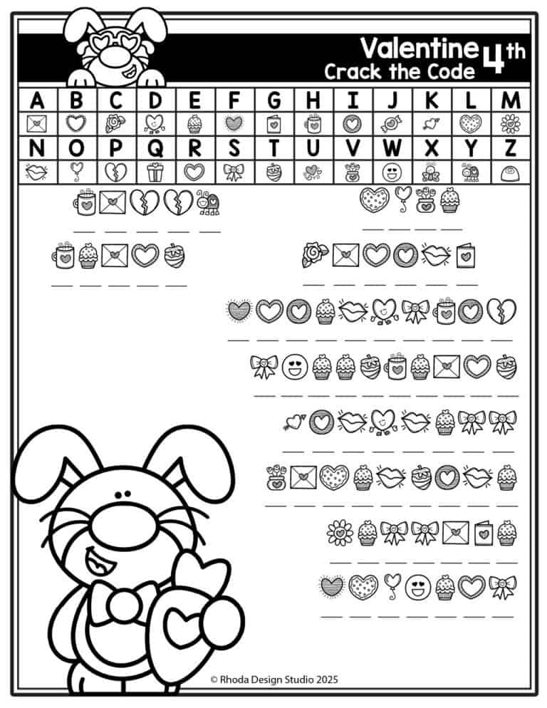 Valentine Crack the Code Worksheets: Puzzles for Grades K–4