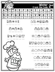 Winter Crack the Code Worksheets: Puzzles for Grades K–4