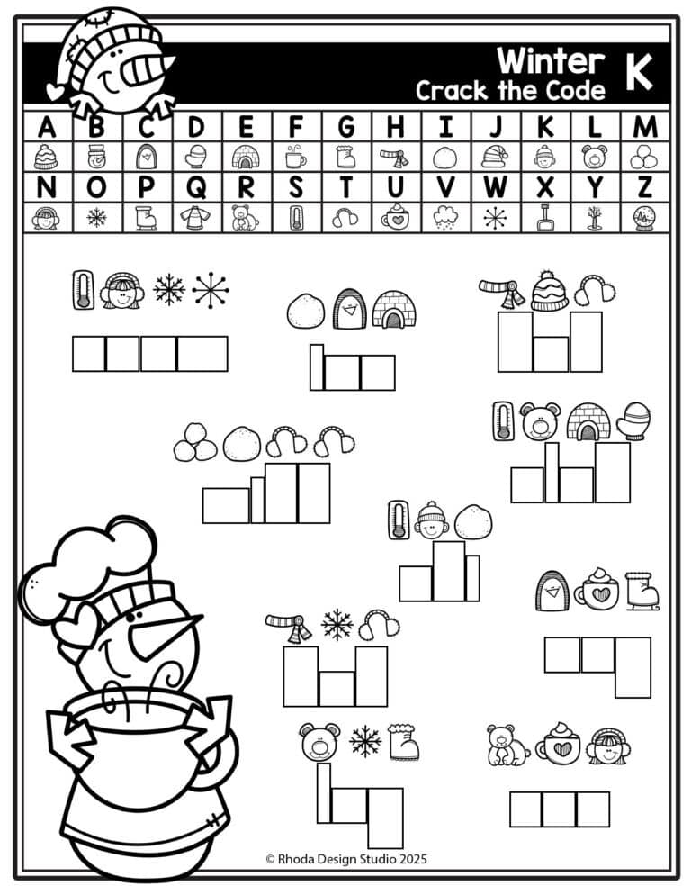 Winter Crack the Code Worksheets: Puzzles for Grades K–4