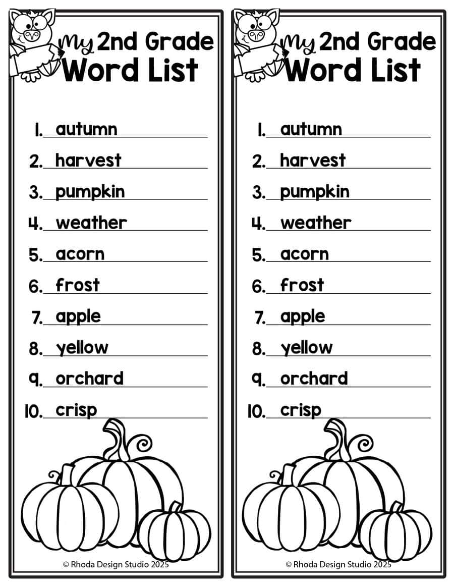 Fall Spelling Lists by Grade: K-4 Words