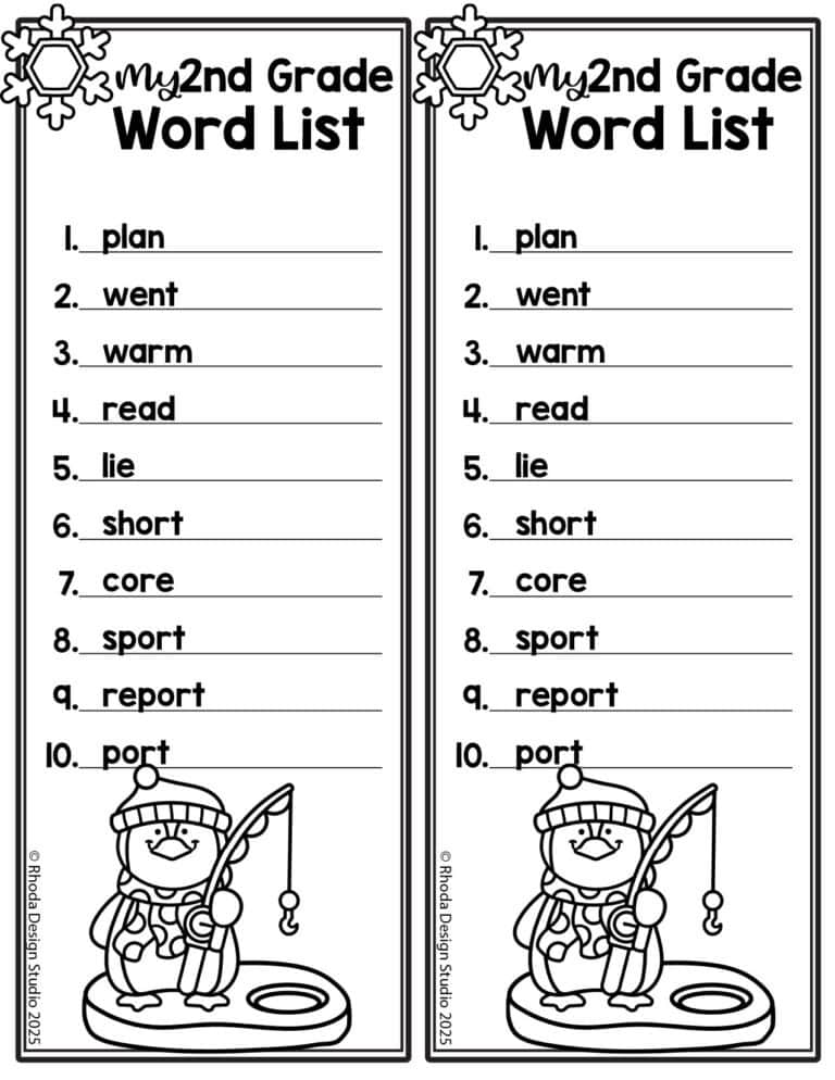 Free Winter Spelling Lists for Grades 1–5