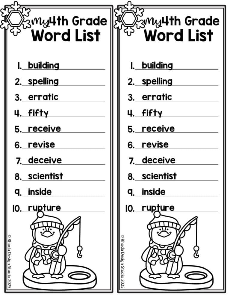 Free Winter Spelling Lists for Grades 1–5