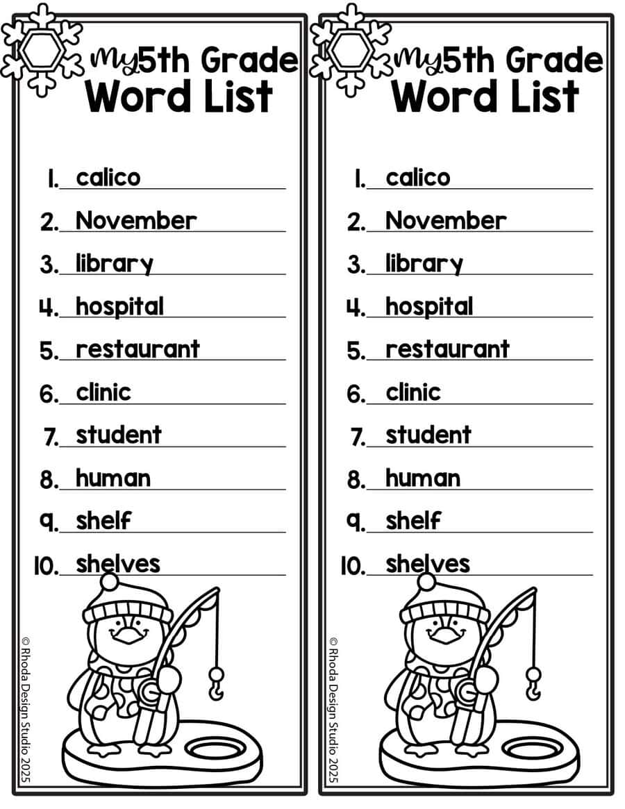 Free Winter Spelling Lists for Grades 1–5