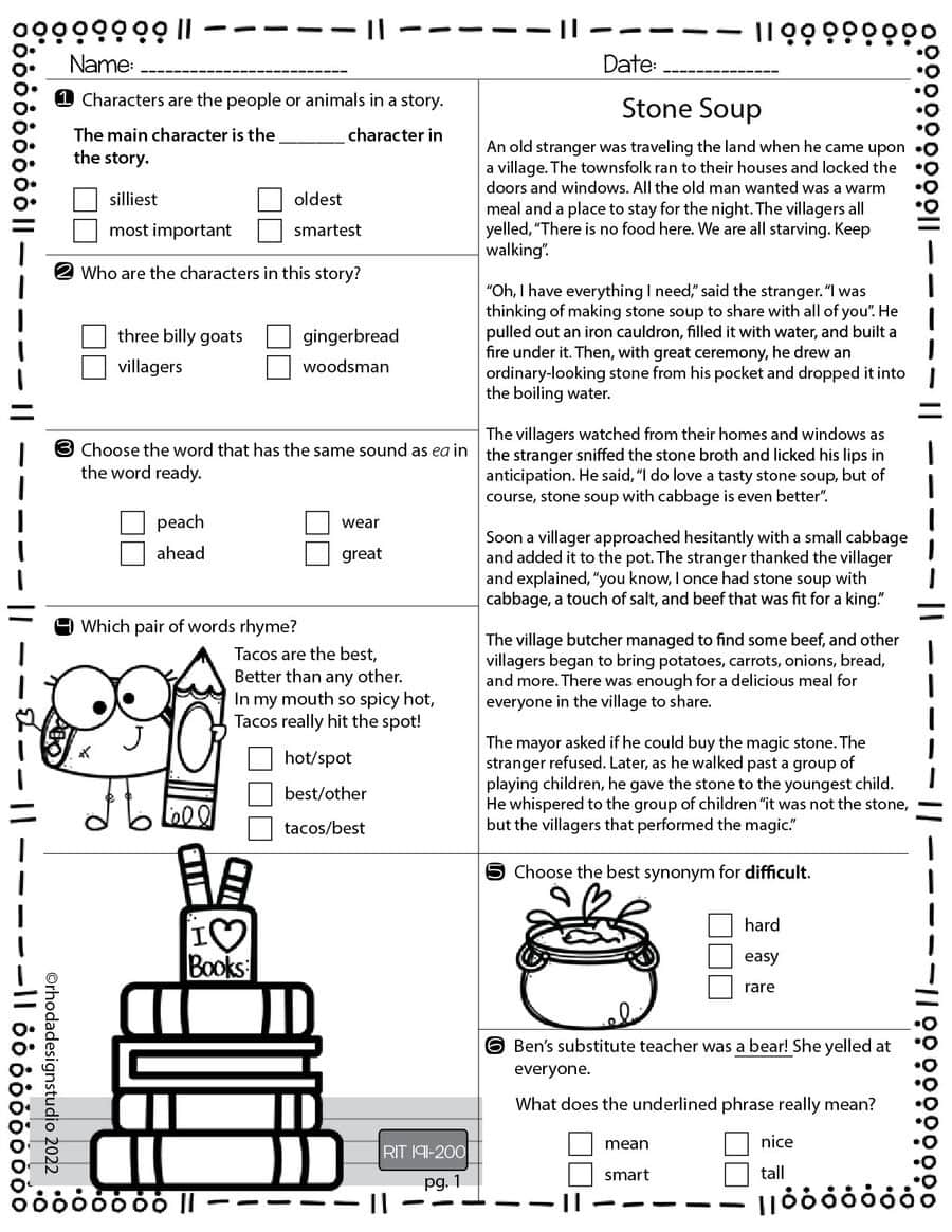 Reading Fluency Activities for NWEA RIT Bands 121-230