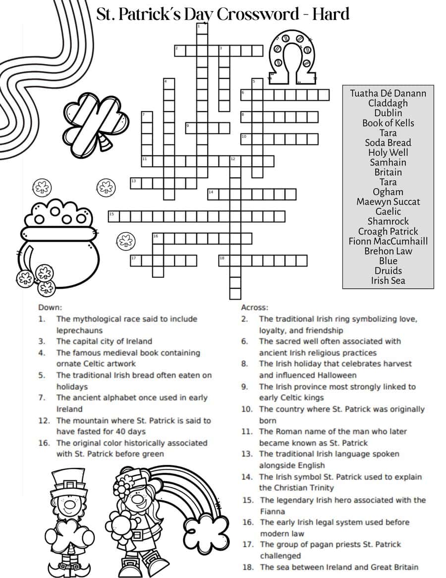Free St. Patrick’s Day Crossword Puzzles for Kids