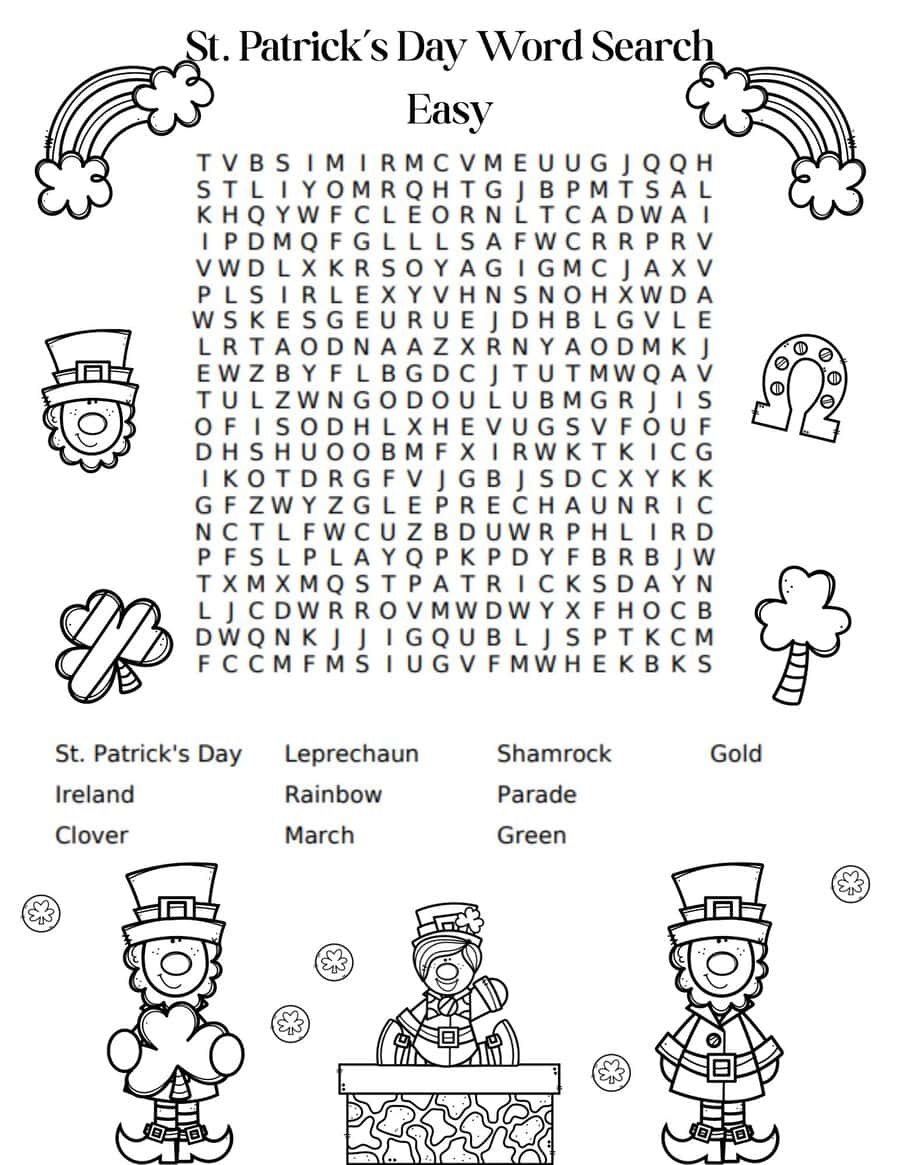 St. Patrick’s Day Word Searches for Kids (Easy, Medium, and Hard)